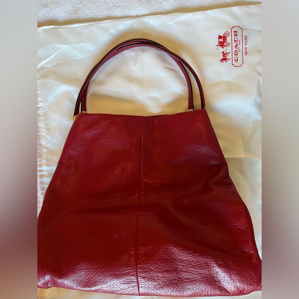 Coach Phoebe Red Pebbled Leather 3 Compartment Slouch… - Gem